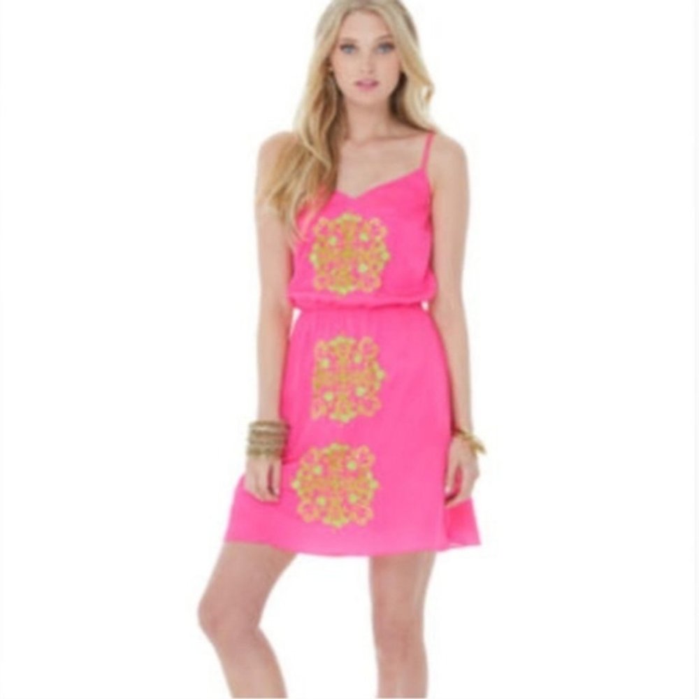 Lilly Pulitzer Jenafer Hot Pink And Green Dress Gem